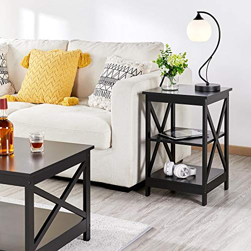 Yaheetech Wood Living Room 3-Piece Table Sets - Includes X-Design Coffee Table& Two 3-Tier End Side Tables, Easy Assembly Home Accent Furniture