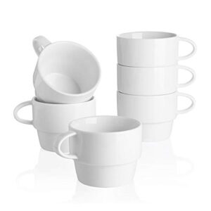 sweese 411.001 porcelain cappuccino cups - stackable coffee cups - 6 ounce for specialty coffee drinks, cappuccino, mocha and tea - set of 6, white