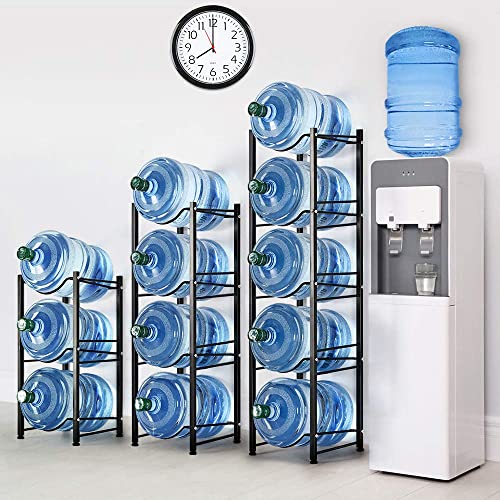 Water Jug Rack for 5 Gallon, Heavy Duty Water Cooler Jug Bottle Holder Save Space Detachable Water Bottle Plastic Glass Carrier Storage Shelf Organizer, 4-Tier, Black