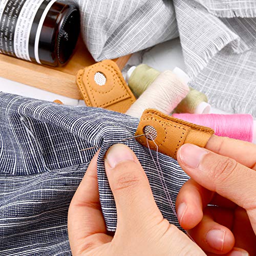 WILLBOND 4 Pieces Leather Thimble Hand Sewing Thimble Finger Protector Coin Thimble Finger Pads for Knitting Sewing Quilting Pin Needles Craft Accessories DIY Sewing Tools, 2 Sizes