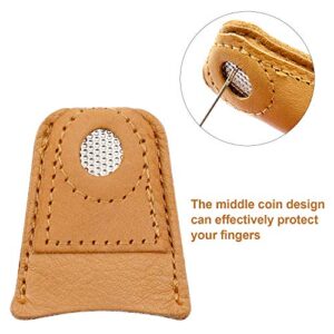 WILLBOND 4 Pieces Leather Thimble Hand Sewing Thimble Finger Protector Coin Thimble Finger Pads for Knitting Sewing Quilting Pin Needles Craft Accessories DIY Sewing Tools, 2 Sizes