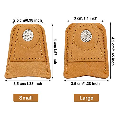 WILLBOND 4 Pieces Leather Thimble Hand Sewing Thimble Finger Protector Coin Thimble Finger Pads for Knitting Sewing Quilting Pin Needles Craft Accessories DIY Sewing Tools, 2 Sizes