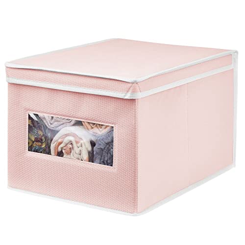 mDesign Large Fabric Stackable Closet Storage Organizer Box, Front Window/Lid for Bedroom, Office, Mudroom Organization, Hold Clothes, Blankets, Linens, Jane Collection, 6 Pack, Pink/White