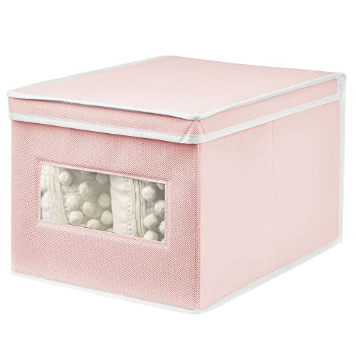 mDesign Large Fabric Stackable Closet Storage Organizer Box, Front Window/Lid for Bedroom, Office, Mudroom Organization, Hold Clothes, Blankets, Linens, Jane Collection, 6 Pack, Pink/White