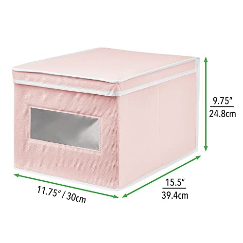 mDesign Large Fabric Stackable Closet Storage Organizer Box, Front Window/Lid for Bedroom, Office, Mudroom Organization, Hold Clothes, Blankets, Linens, Jane Collection, 6 Pack, Pink/White