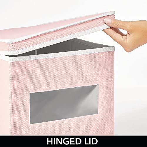 mDesign Large Fabric Stackable Closet Storage Organizer Box, Front Window/Lid for Bedroom, Office, Mudroom Organization, Hold Clothes, Blankets, Linens, Jane Collection, 6 Pack, Pink/White