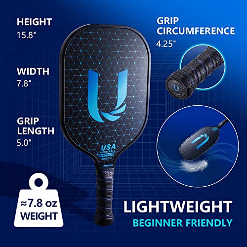 Semi Rough Texture Surface Spin Control – USAPA Approved Pickleball Paddle Lightweight Graphite Polypropylene Honeycomb Racquet Non-Slip Cushion Comfort Contour Grip Racket by Uteeqe