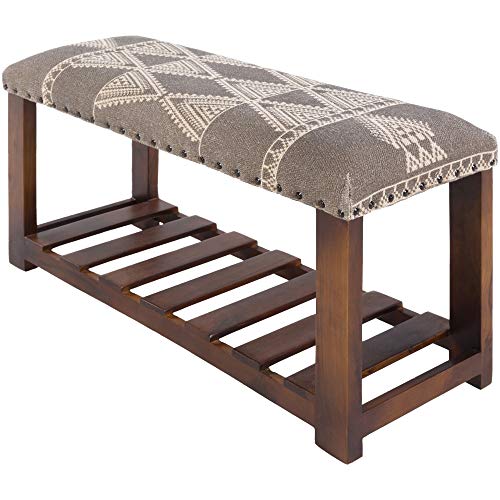 Artistic Weavers Amaia Global Bohemian Upholstered Bench, 16" H x 34" W x 12" D, Medium Grey