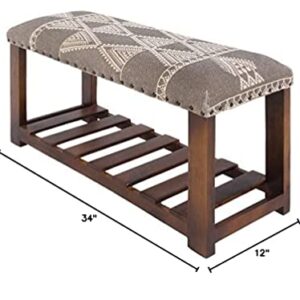 Artistic Weavers Amaia Global Bohemian Upholstered Bench, 16" H x 34" W x 12" D, Medium Grey