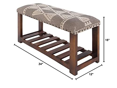 Artistic Weavers Amaia Global Bohemian Upholstered Bench, 16" H x 34" W x 12" D, Medium Grey