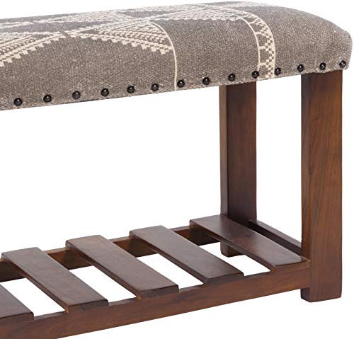 Artistic Weavers Amaia Global Bohemian Upholstered Bench, 16" H x 34" W x 12" D, Medium Grey