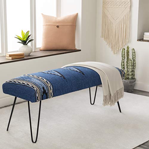 Artistic Weavers Questa Southwestern Hairpin Upholstered Bench, 18" x 48" x 16", Blue