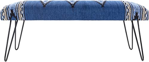 Artistic Weavers Questa Southwestern Hairpin Upholstered Bench, 18" x 48" x 16", Blue