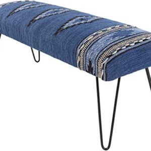 Artistic Weavers Questa Southwestern Hairpin Upholstered Bench, 18" x 48" x 16", Blue