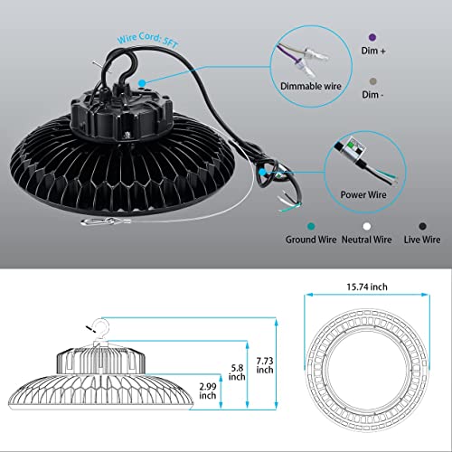 BBESTLED 300W High Bay LED Light UFO Lighting 41,000lm Output IP65 Waterproof Dimmable UL & DLC Listed for Retrofitting Warehouse Factory Commercial Applications AC100-277V