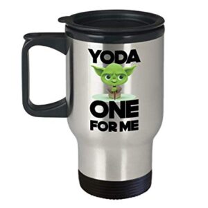 Yoda One For Me Travel Mug for Valentines Day Boyfriend Anniversary Mugs for Men or Women Funny Pun Coffee Cup