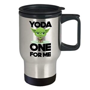 Yoda One For Me Travel Mug for Valentines Day Boyfriend Anniversary Mugs for Men or Women Funny Pun Coffee Cup