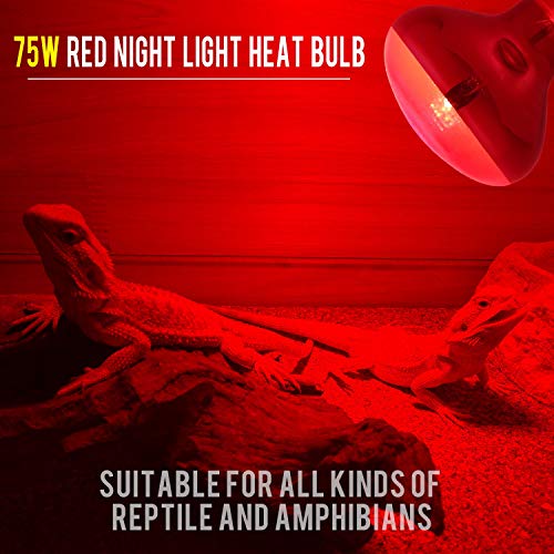 AOMRYOM 75W Infrared Basking Spot Heat Lamp Bulb Red Light Heat Bulbs for Pet Lizards Bearded Dragons Chameleons Snakes Reptiles & Amphibians - 2 Pack