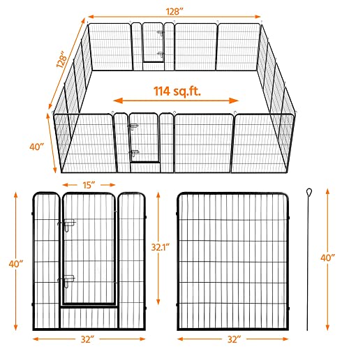 Yaheetech 40-inch Pet Playpen with Door Pet Playpen for Large and Small Animals, Foldable Dog Exercise Pens Indoor & Outdoor 16 Panel