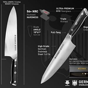 Professional 8" Chef Knife High Grade 1.4116 Stainless Steel. Ultra-premium G-10 fiberglass handle. Premium Wood Sheath INCLUDED!