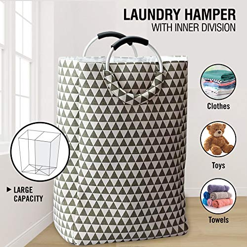 IF DESIGNS DOUBLE LAUNDRY BASKET WITH HANDLE, FOLDABLE HAMPER, ORGANIZER DIRTY CLOTH (gray)