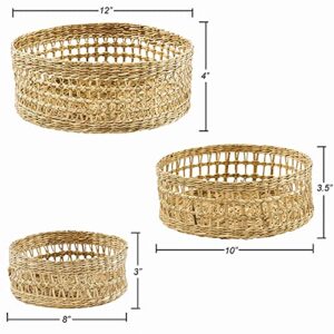 Artera Round Handwoven 3 Piece Wicker Baskets, Wall Basket Decor, Lamp Shade, Seagrass Decorative Baskets for Fruits and Decorative Collections in Kitchens and Living Areas. (Beige)