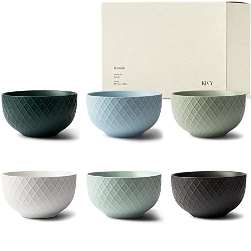 KIVY Large Cereal Bowls Set of 6 [28oz] - Embossed Ceramic Bowls for Soup, Oatmeal and Pasta - Large Soup Bowls Set - Cereal Bowl Set - Ceramic Bowl Set - Soup Bowl Set - Oatmeal Bowl - Colorful Bowl