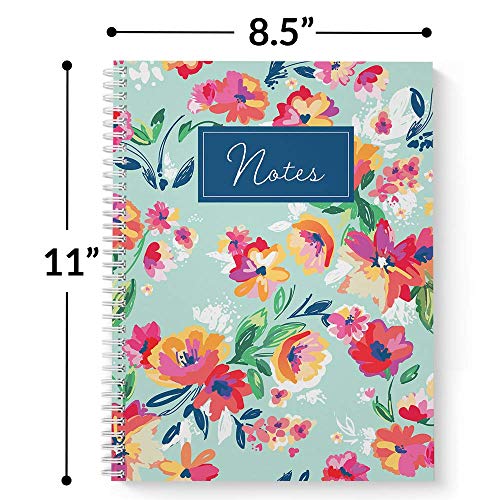 Softcover Festive Floral 8.5" x 11" Spiral Notebook/Journal, 120 College Ruled Pages, Durable Gloss Laminated Cover, White Wire-o Spiral. Made in the USA