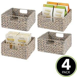 mDesign Woven Hyacinth Storage Bin Basket Organizer with Handles for Organizing Kitchen Pantry, Cabinet, Cupboard, Shelves - Holds Food, Drinks, Snacks - 4 Pack - Gray Wash