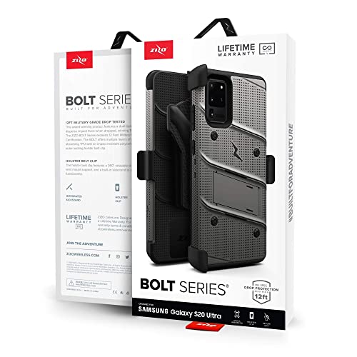 ZIZO Bolt Series for Galaxy S20 Ultra Case with Kickstand Holster Lanyard - Gun Metal Gray