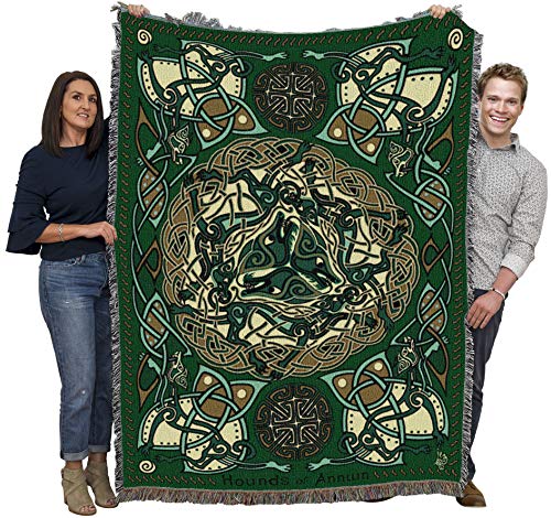 Pure Country Weavers Celtic Hounds Blanket by Jen Delyth - Gift Tapestry Throw Woven from Cotton - Made in The USA (72x54)