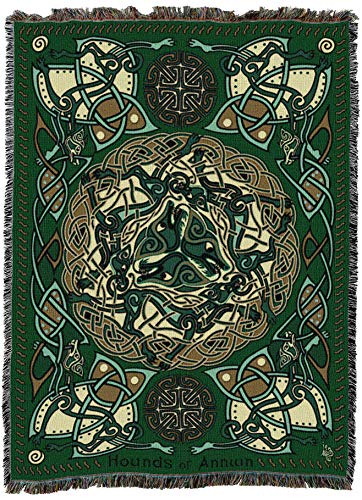 Pure Country Weavers Celtic Hounds Blanket by Jen Delyth - Gift Tapestry Throw Woven from Cotton - Made in The USA (72x54)