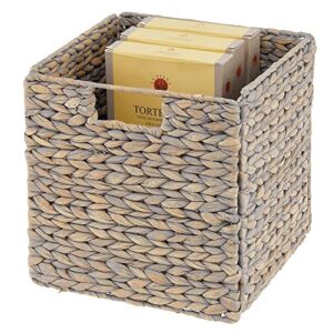 mDesign Natural Woven Hyacinth Cube Storage Bin Basket Organizer with Handles for Kitchen Pantry, Cabinet, Cupboard, Shelf/Cubby Organization, Hold Food, Drinks, Snacks, Appliances, 4 Pack, Gray Wash