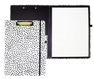 steel mill & co cute clipboard folio with refillable lined notepad and interior storage pocket, black and white padfolio for work, black dots