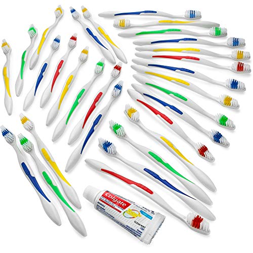 Variety Savings 50 Toothbrushes Bulk Wholesale Quantity Standard Size, Dental Care Toiletries, Medium Soft Bristles, Individually Wrapped, Homeless Care, Disposable Use, Hotels, Travel,