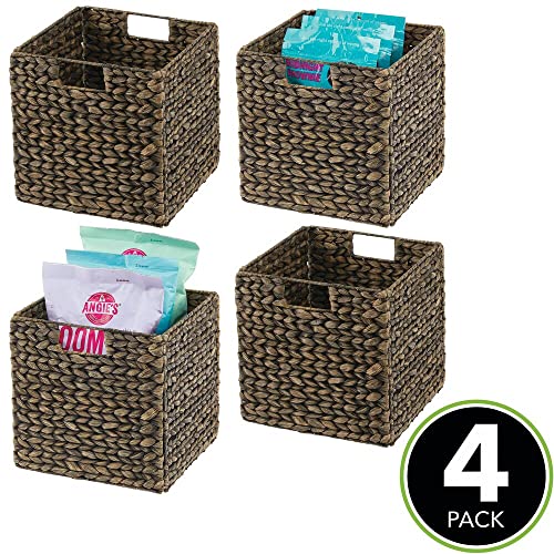 mDesign Natural Woven Hyacinth Cube Storage Bin Basket Organizer with Handles for Kitchen Pantry, Cabinet, Cupboard, Shelf/Cubby Organization, Hold Food, Drinks, Snacks, Appliances, 4 Pack, Black Wash