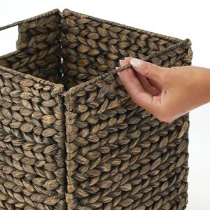 mDesign Natural Woven Hyacinth Cube Storage Bin Basket Organizer with Handles for Kitchen Pantry, Cabinet, Cupboard, Shelf/Cubby Organization, Hold Food, Drinks, Snacks, Appliances, 4 Pack, Black Wash