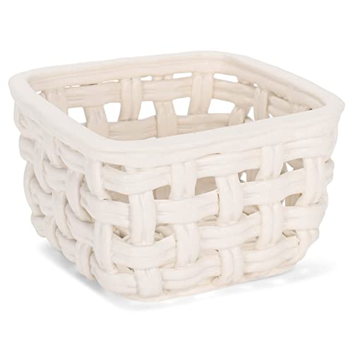 DEMDACO Woven Fruit Glossy White 5 x 3 Ceramic Stoneware Open Home Storage Basket