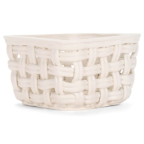 DEMDACO Woven Fruit Glossy White 5 x 3 Ceramic Stoneware Open Home Storage Basket