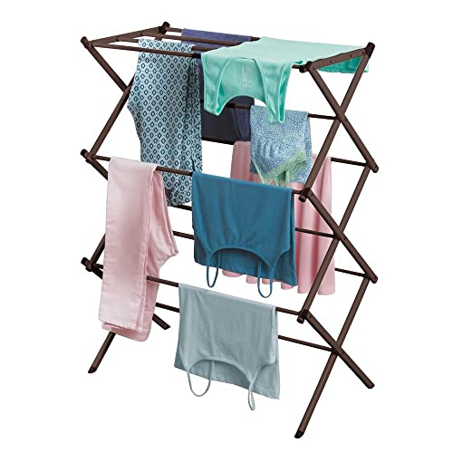 mDesign Tall Vertical Foldable Laundry Drying Rack - Compact, Portable and Collapsible for Storage - Large Capacity, expands to 29.5 Inches, Bronze