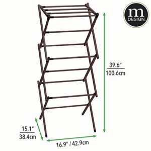 mDesign Tall Vertical Foldable Laundry Drying Rack - Compact, Portable and Collapsible for Storage - Large Capacity, expands to 29.5 Inches, Bronze