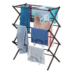 mDesign Tall Vertical Foldable Laundry Drying Rack - Compact, Portable and Collapsible for Storage - Large Capacity, expands to 29.5 Inches, Bronze