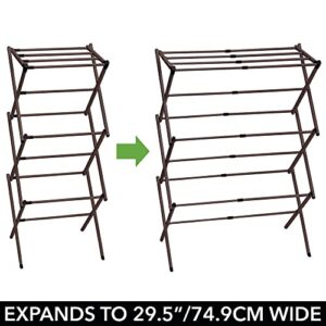 mDesign Tall Vertical Foldable Laundry Drying Rack - Compact, Portable and Collapsible for Storage - Large Capacity, expands to 29.5 Inches, Bronze