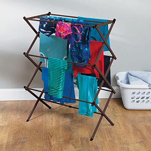 mDesign Tall Vertical Foldable Laundry Drying Rack - Compact, Portable and Collapsible for Storage - Large Capacity, expands to 29.5 Inches, Bronze