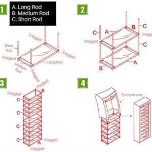 Mandorra 10 Layer 9 Grid Shoe Rack Shelf Storage Closet Organizer Cabinet Multiple Colors (Pink)