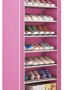 Mandorra 10 Layer 9 Grid Shoe Rack Shelf Storage Closet Organizer Cabinet Multiple Colors (Pink)