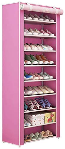 Mandorra 10 Layer 9 Grid Shoe Rack Shelf Storage Closet Organizer Cabinet Multiple Colors (Pink)