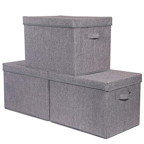 TENABORT 3 Pack Large Foldable Storage Box with Lids [16.5x11.8x11.8] Fabric Storage Cube Organizer Cloth Containers Linen Bins Baskets for Closet Clothes Clothing Bed Room