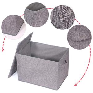 TENABORT 3 Pack Large Foldable Storage Box with Lids [16.5x11.8x11.8] Fabric Storage Cube Organizer Cloth Containers Linen Bins Baskets for Closet Clothes Clothing Bed Room