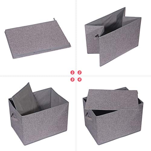 TENABORT 3 Pack Large Foldable Storage Box with Lids [16.5x11.8x11.8] Fabric Storage Cube Organizer Cloth Containers Linen Bins Baskets for Closet Clothes Clothing Bed Room